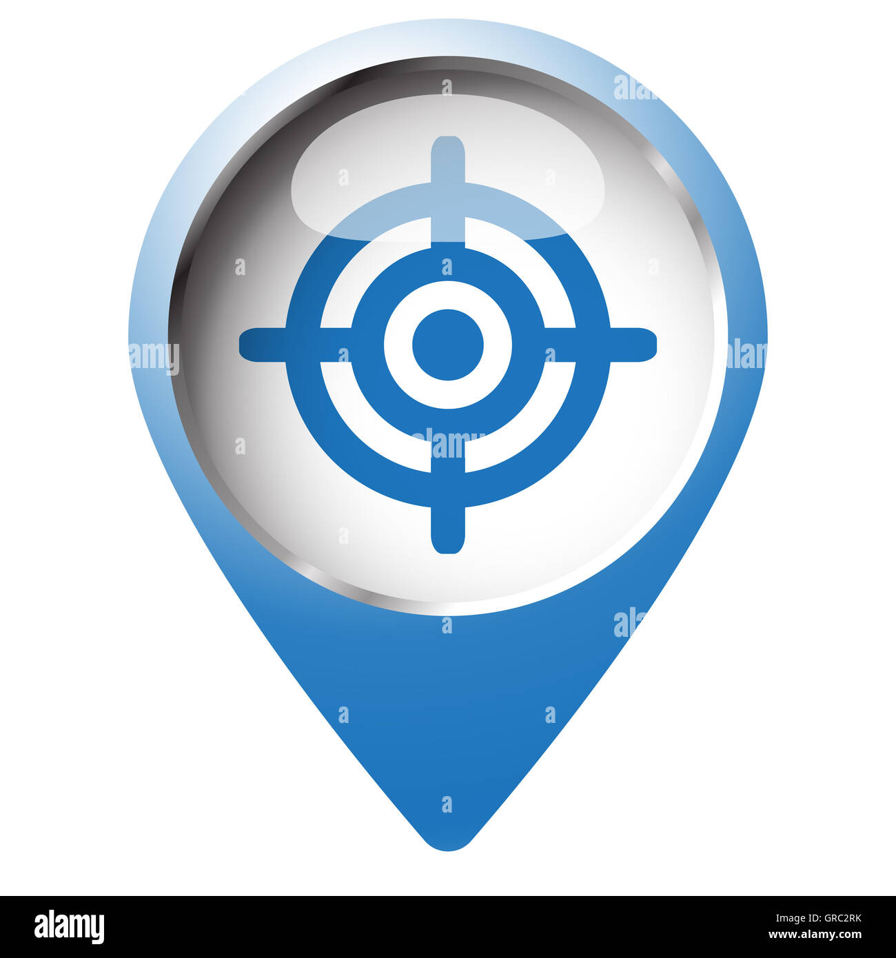 Map pin symbol with Target icon. Blue symbol on white background Stock ...