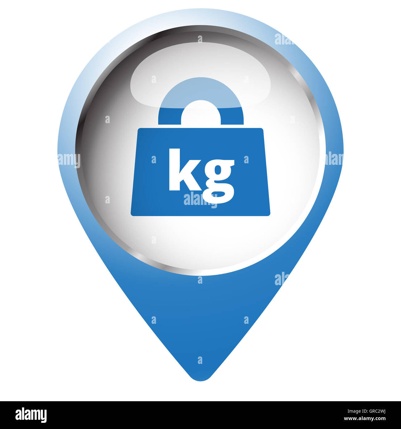Map pin symbol with Weight Kilograms icon. Blue symbol on white ...