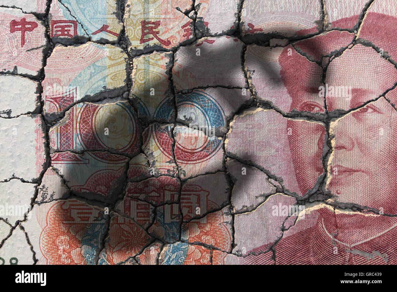 Chinese Yuan Bank Note On Eroding Ground With Euro Symbol Stock Photo ...
