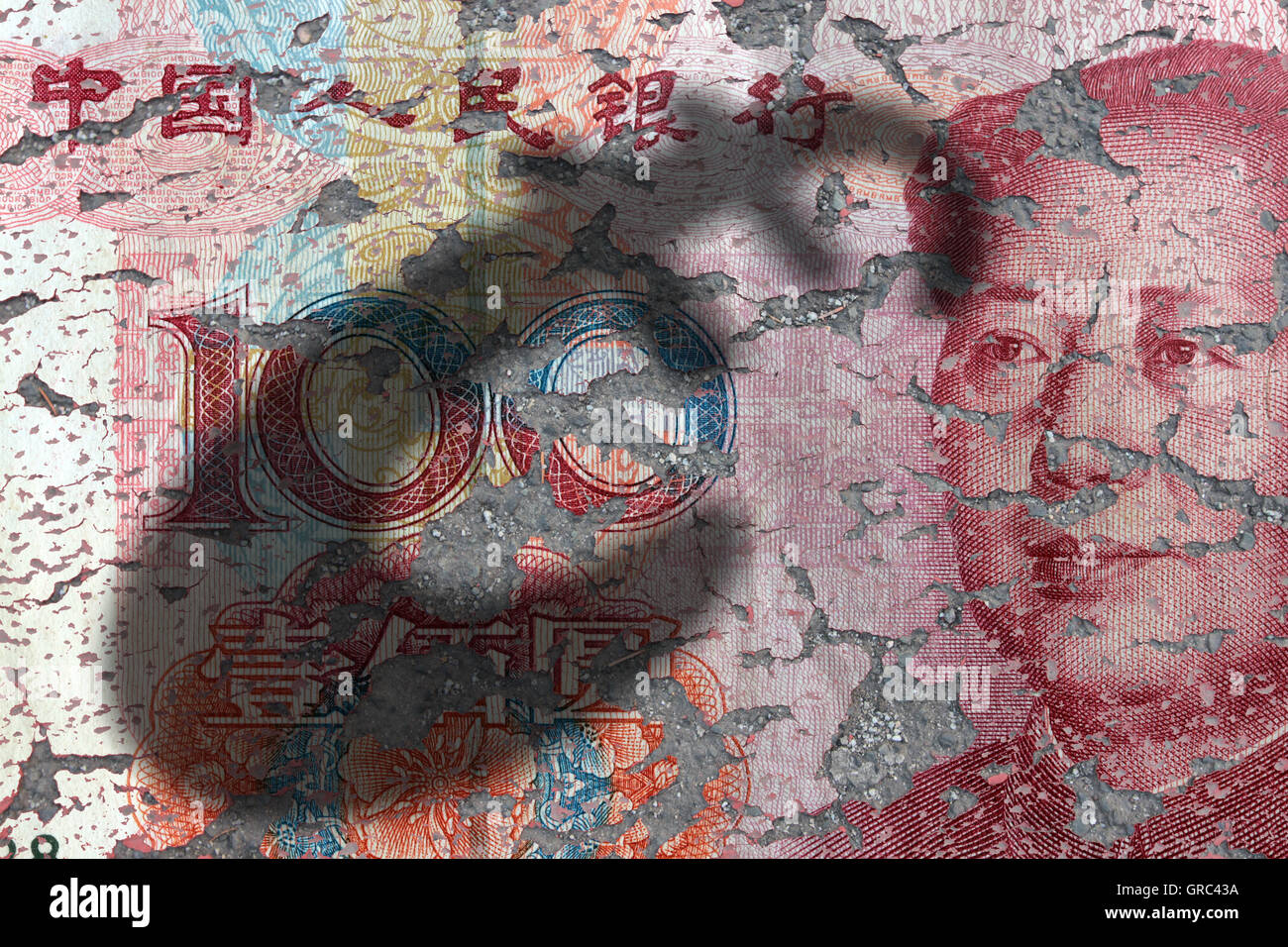Chinese Yuan Bank Note On Eroding Ground With Euro Symbol Stock Photo ...