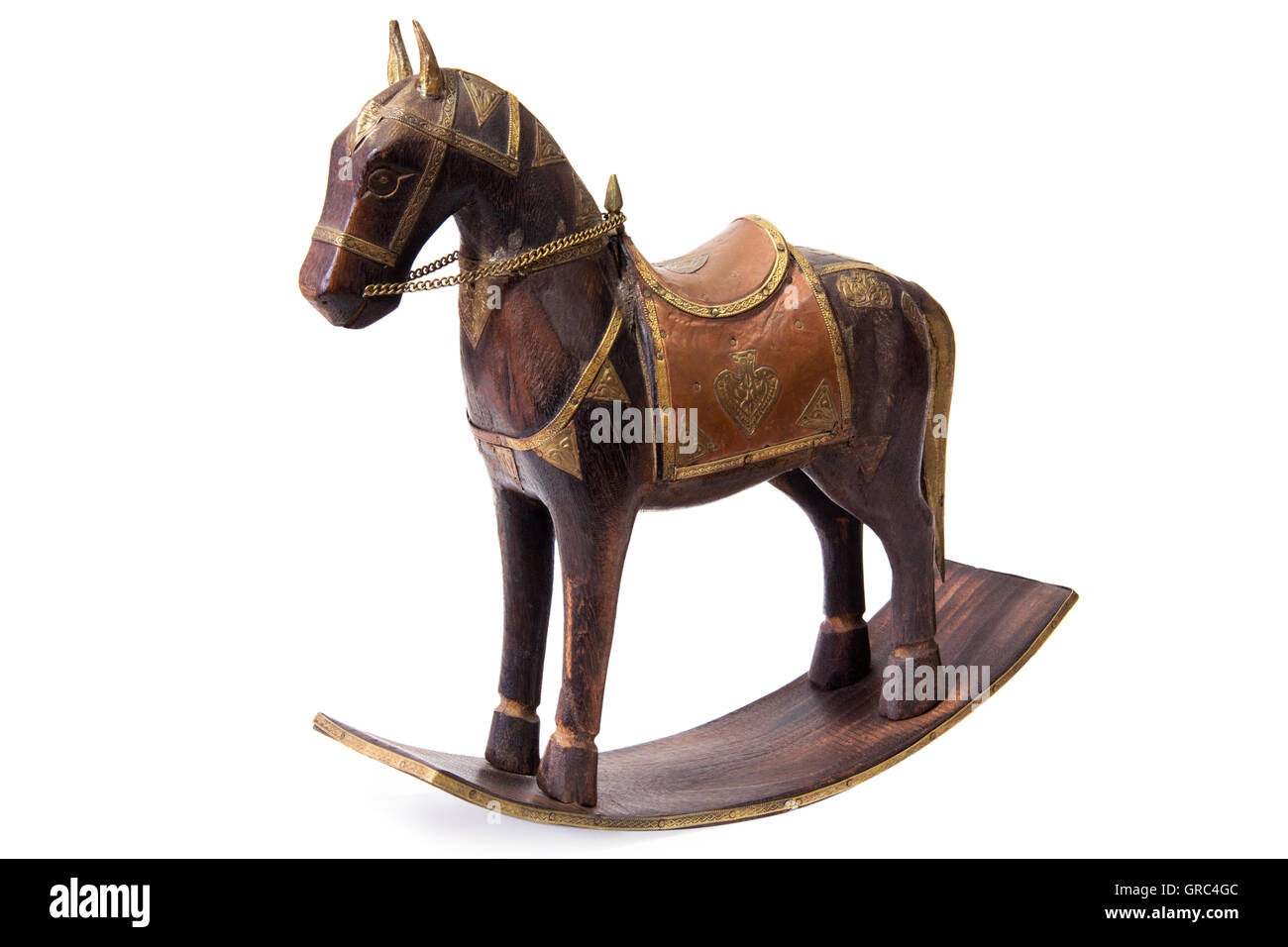 Carved Wooden Rocking Horse Figurine On White Background Stock Photo ...