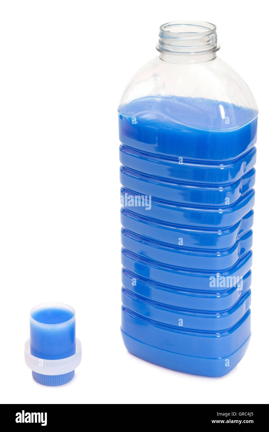 Bottle Of Blue Fabric Softener With Cap Over White Background Stock ...