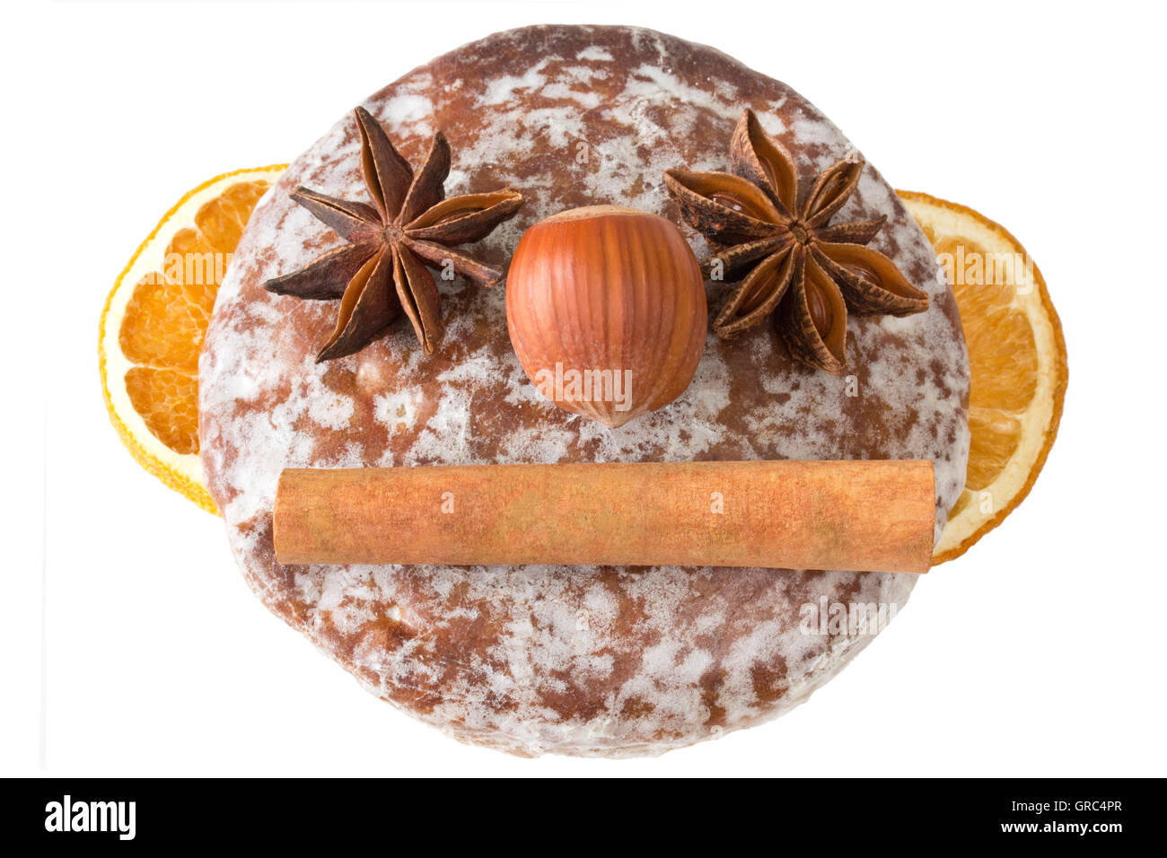 Round Gingerbread With Face Of Baking Ingredients Stock Photo - Alamy
