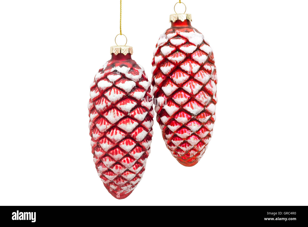 Two Red Fir Cones Of Glass Isolated On White Background Stock Photo - Alamy