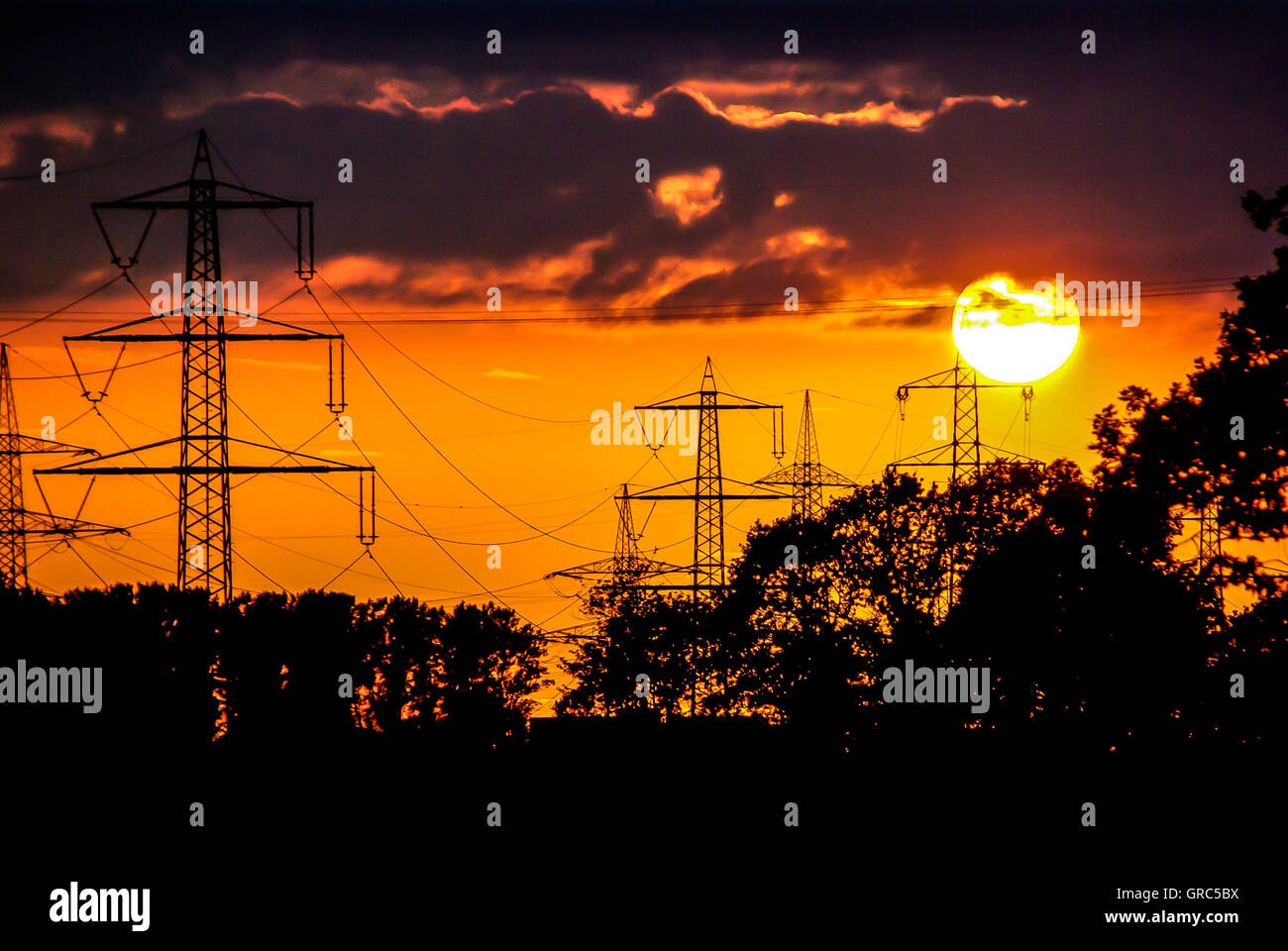 Power Lines And Sunset Stock Photo - Alamy