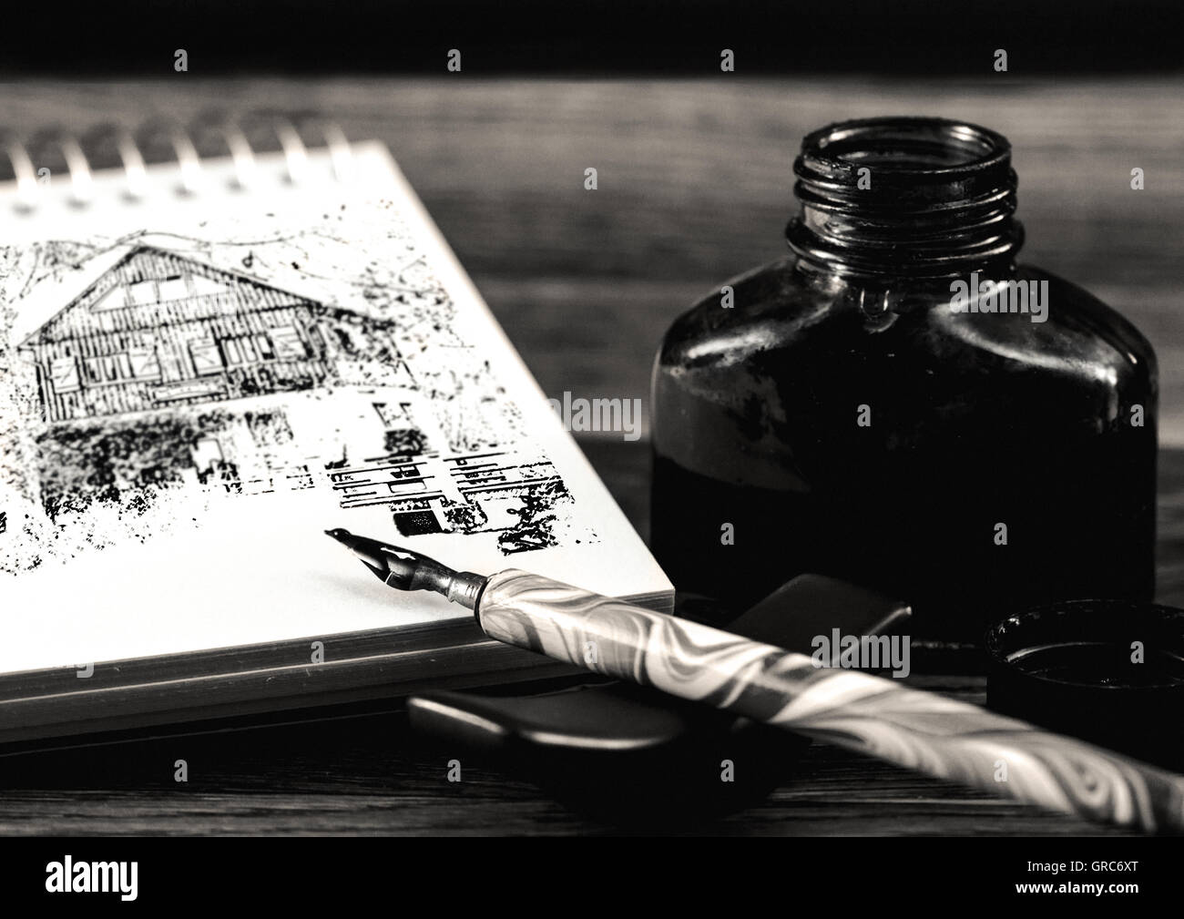 Still Life Of Ink And Pen Stock Photo - Alamy
