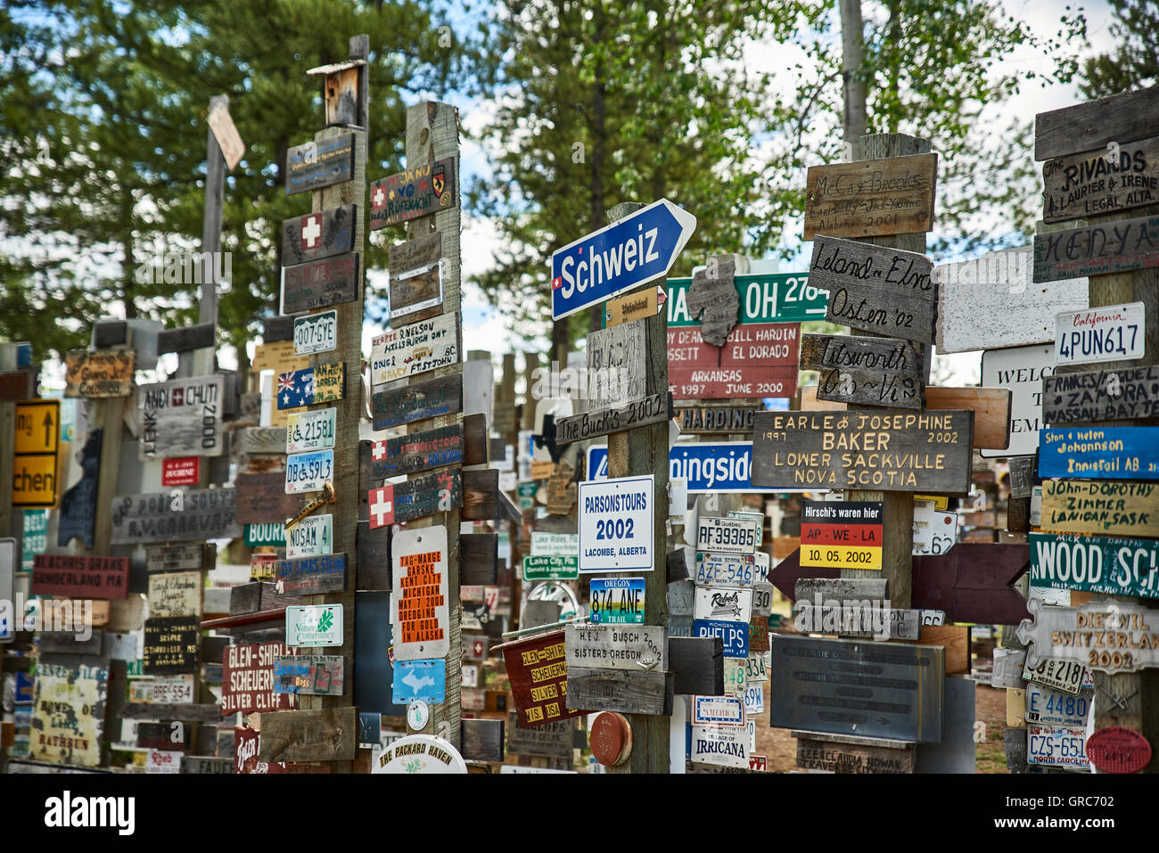 Sign Post Forest Stock Photo - Alamy