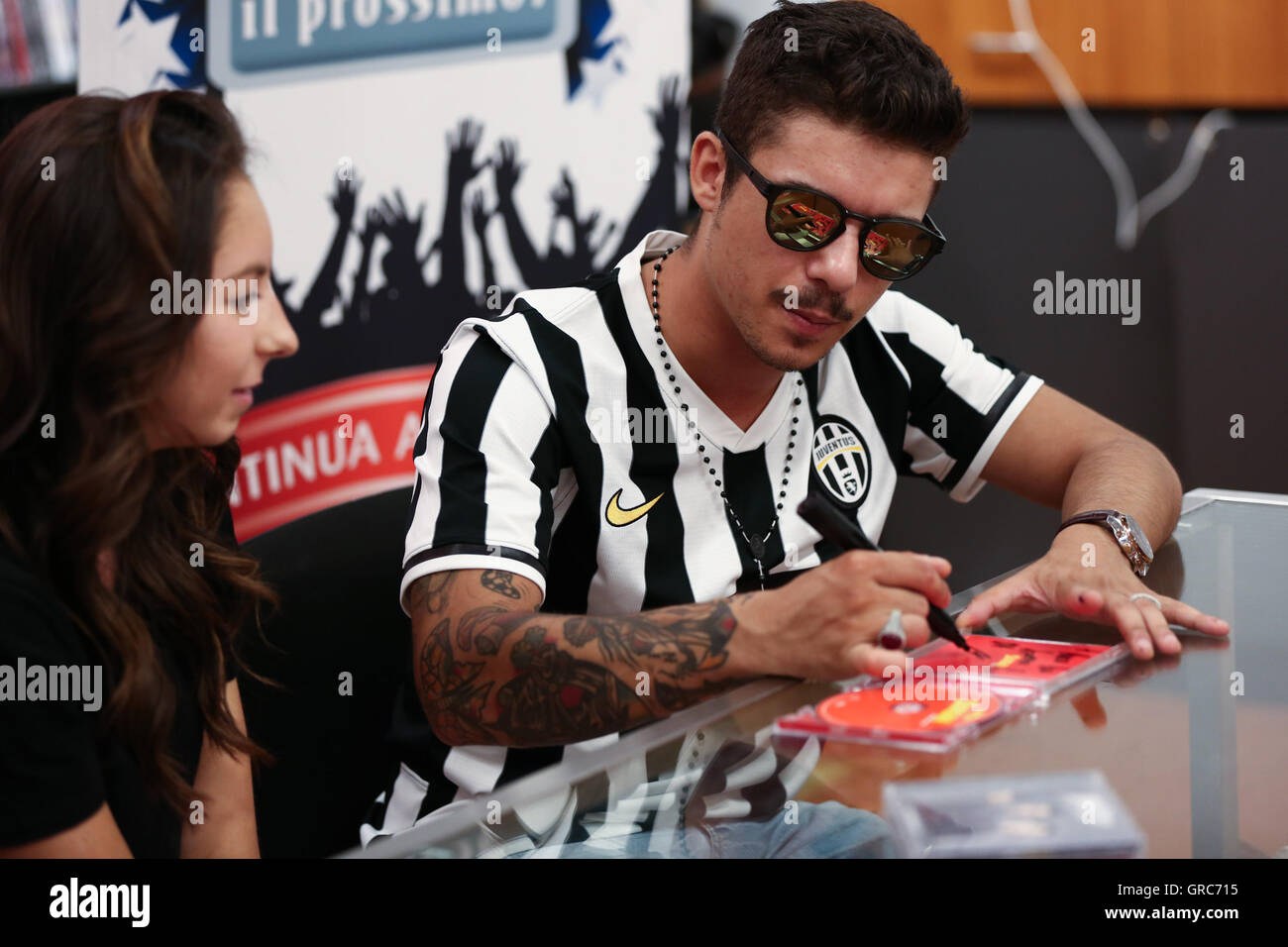 Turin, Italy. 06th Sep, 2016. Italian rapper Moreno Donadoni, wearing a ...