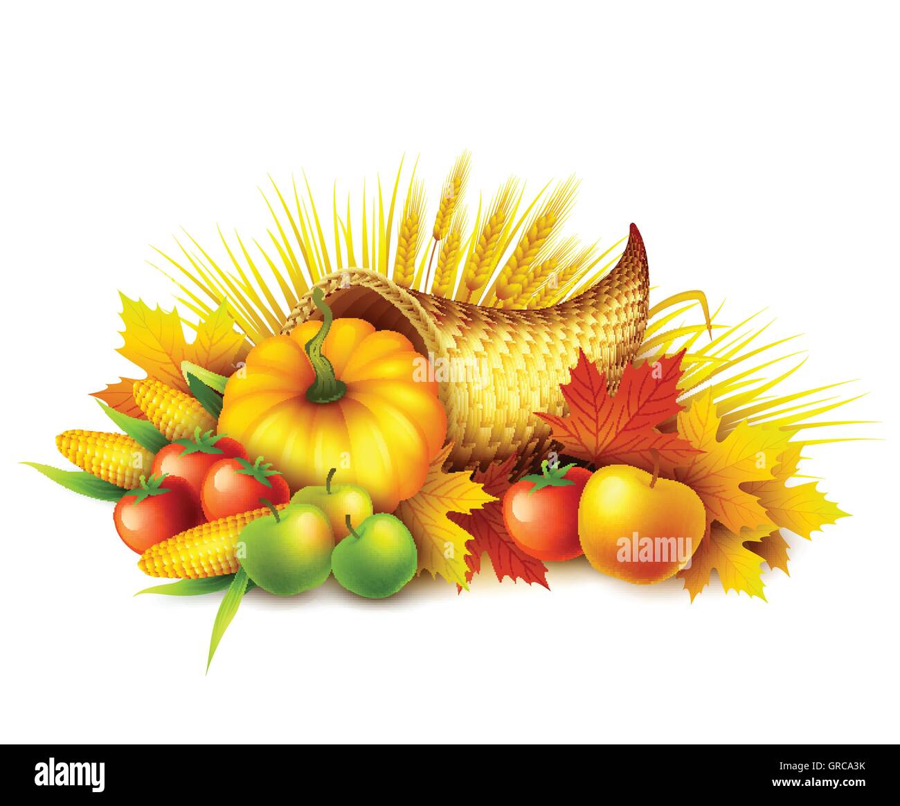 Illustration of a Thanksgiving cornucopia full of harvest fruits and ...