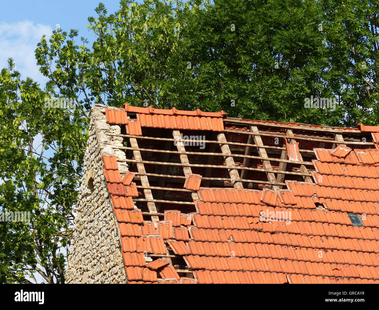 Destroyed Roof After Storm Stock Photo - Alamy