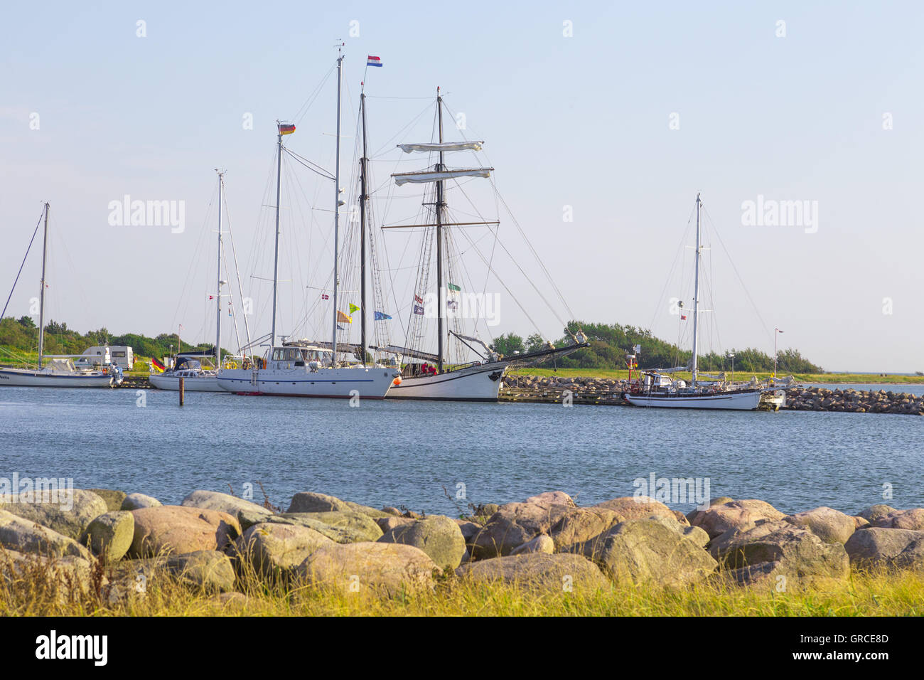Large Sailboats In The Harbor Of Gedser In Denmark Falster Stock Photo ...