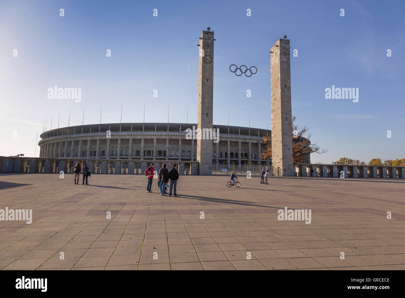 Olympic Stadium With A Large Square In Front Stock Photo - Alamy