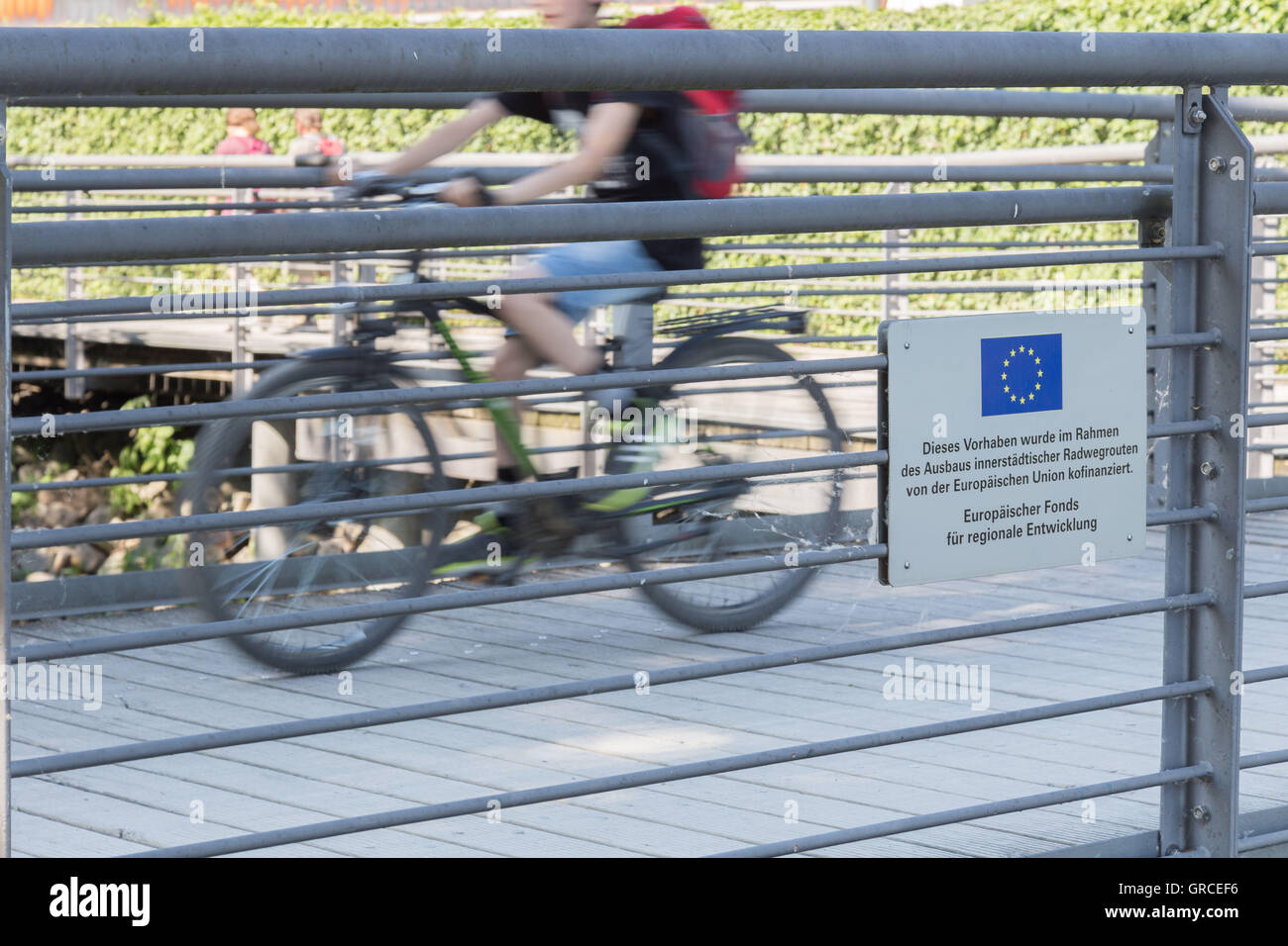 Sign With Europe Note On A Cycle Path Stock Photo - Alamy