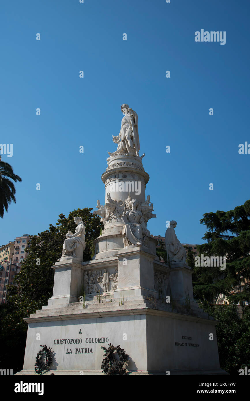 Statue of Christopher Columbus who was born in Genoa Italy.The city is ...