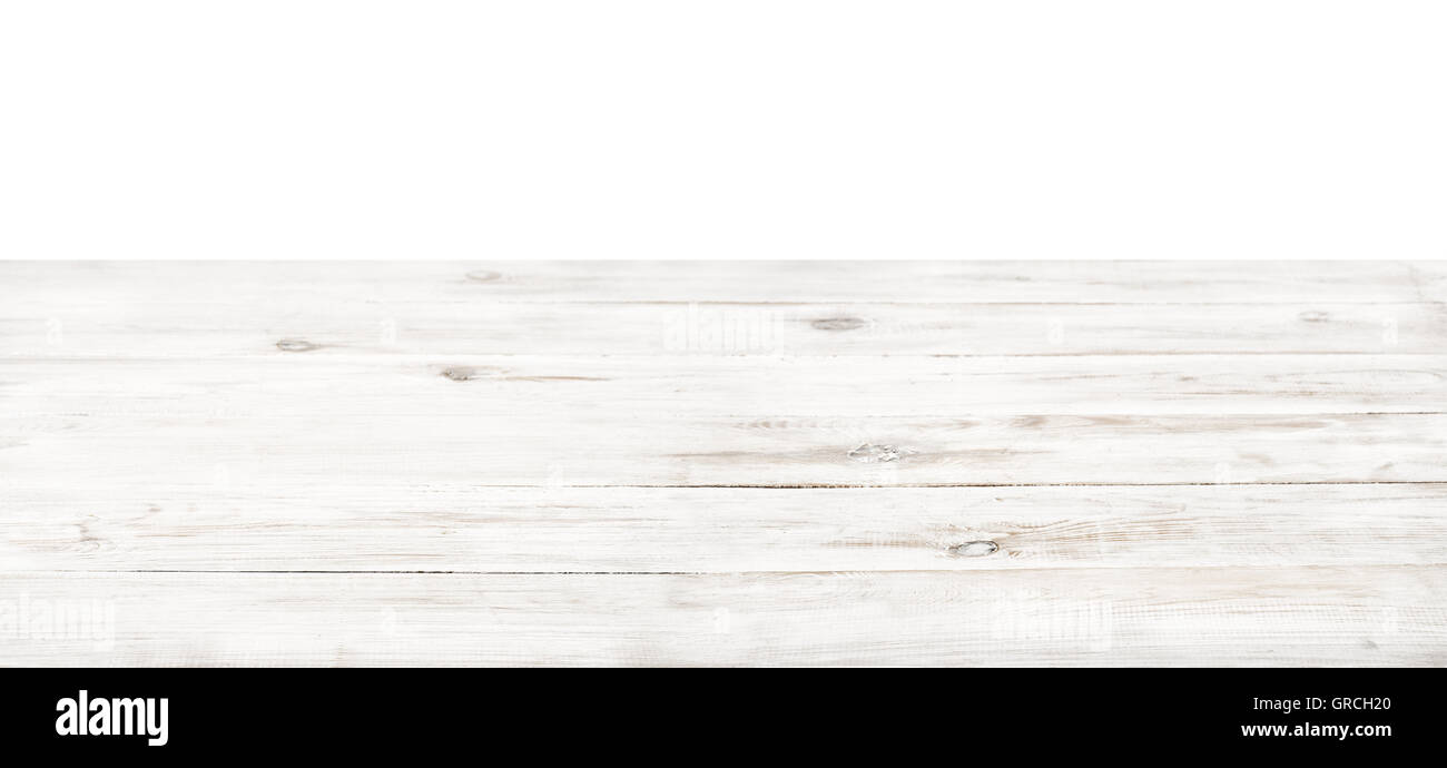 Empty rustic white wood table top on white Stock Photo - Alamy