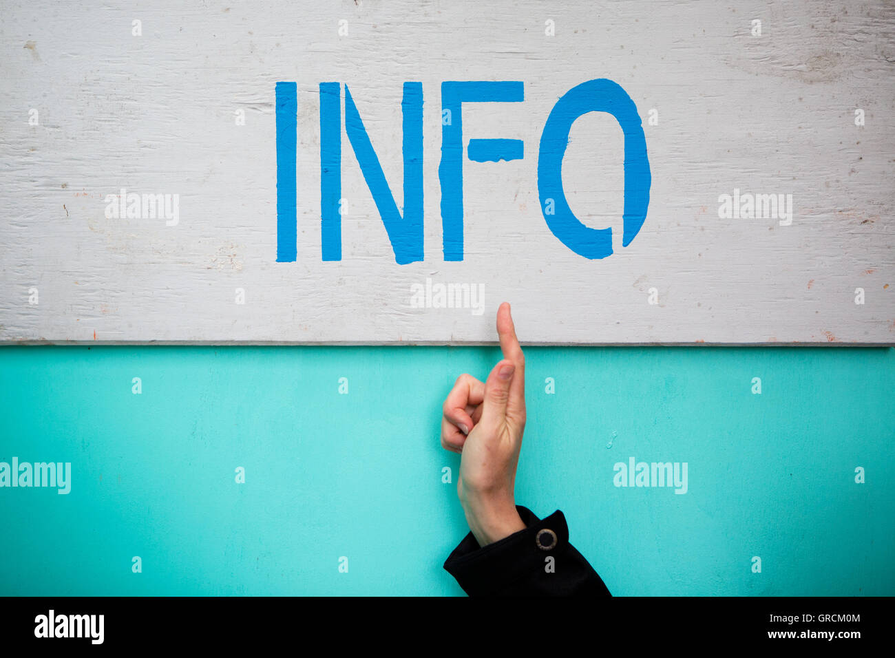 Info Panel With Finger Pointing Stock Photo - Alamy