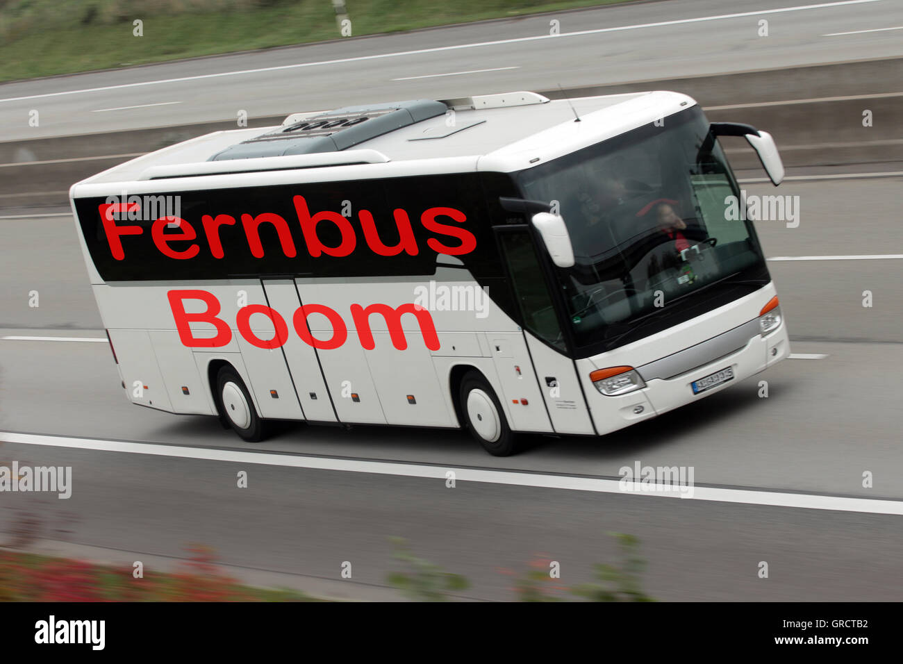 Long-Distance Bus On German Autobahn Stock Photo - Alamy