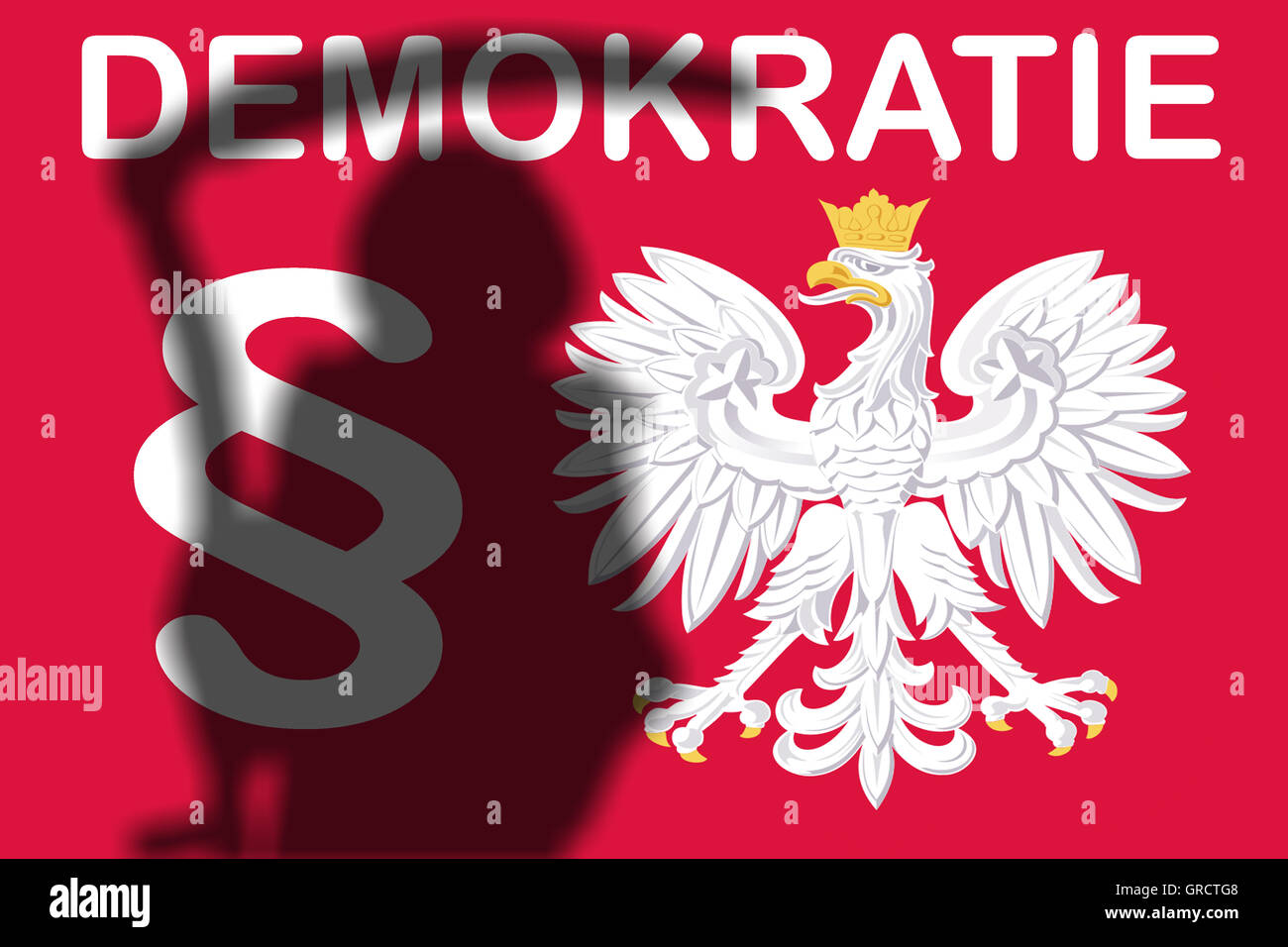 State Seal Of Poland With Paragraph And Word Democracy Stock Photo - Alamy