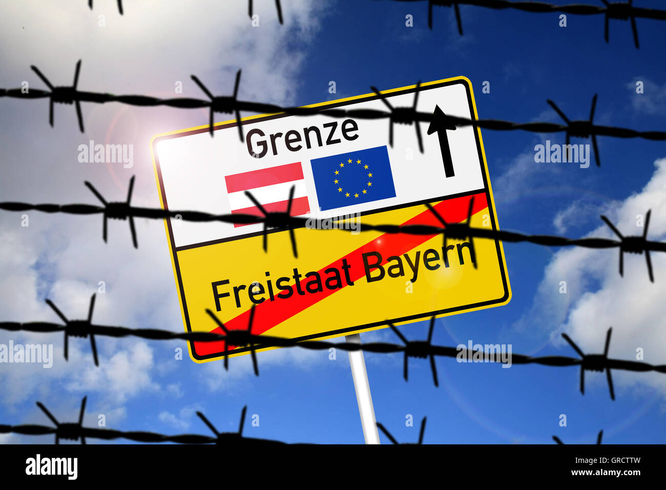 Traffic Sign End Of Bavaria And Direction Towards Border Of Austria ...