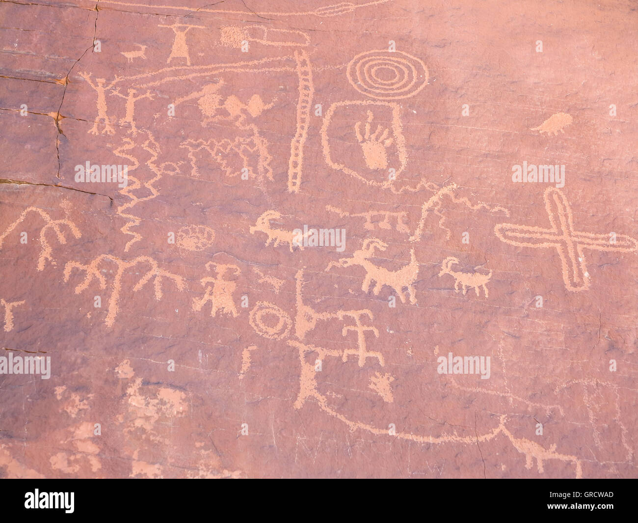Prehistoric Rock Paintings In The Valley Of Fire, Nevada, Usa Stock ...