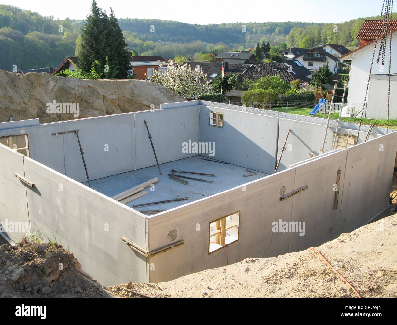 Construction Of A Cellar With Prefabricated Concrete Stock Photo - Alamy