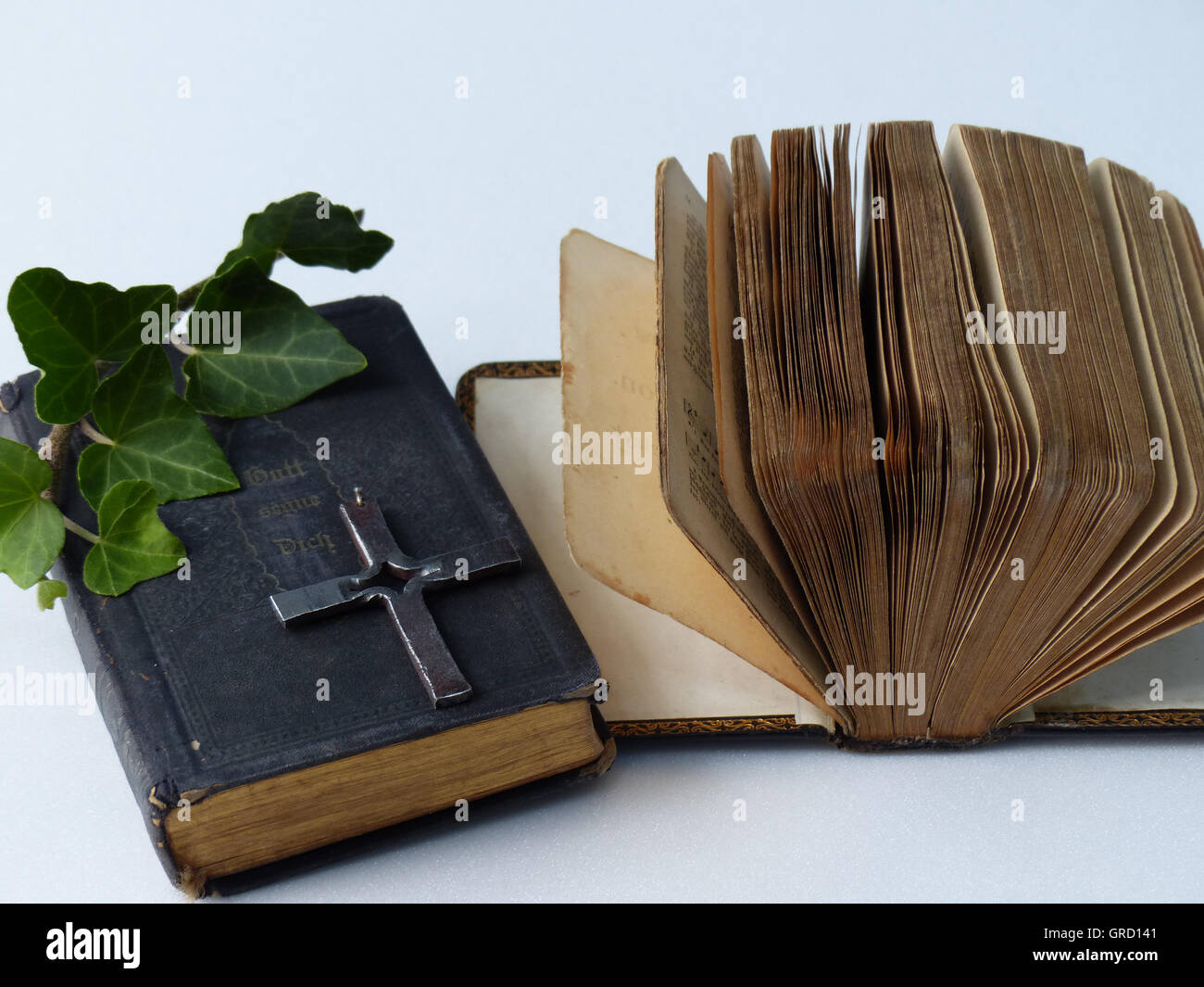 Symbol Religion, Christianity, Cross, Bible And Hymn Book Stock Photo ...