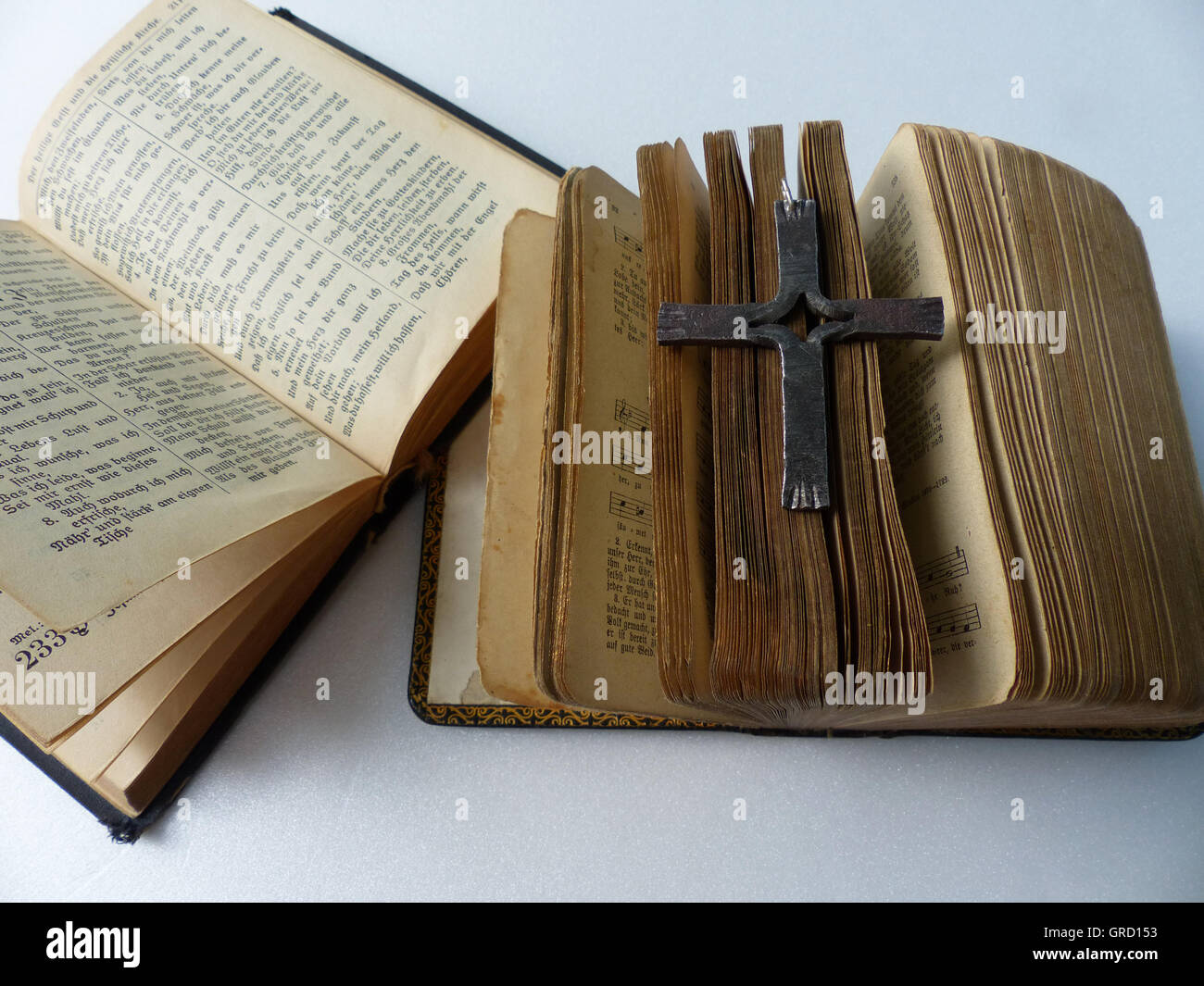 Symbol Religion, Christianity, Cross, Bible And Hymn Book Stock Photo ...