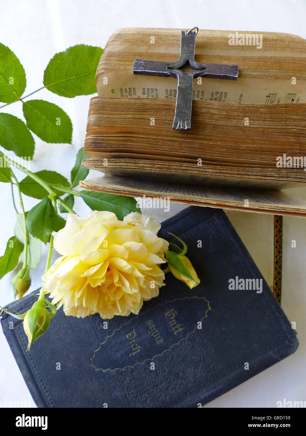 Symbol Religion, Christianity, Cross, Bible And Hymn Book Stock Photo ...