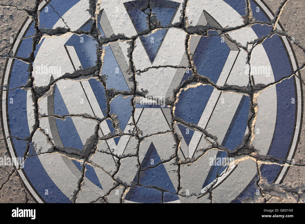 Crisis At Volkswagen Vw Sign On Eroding Road Stock Photo - Alamy