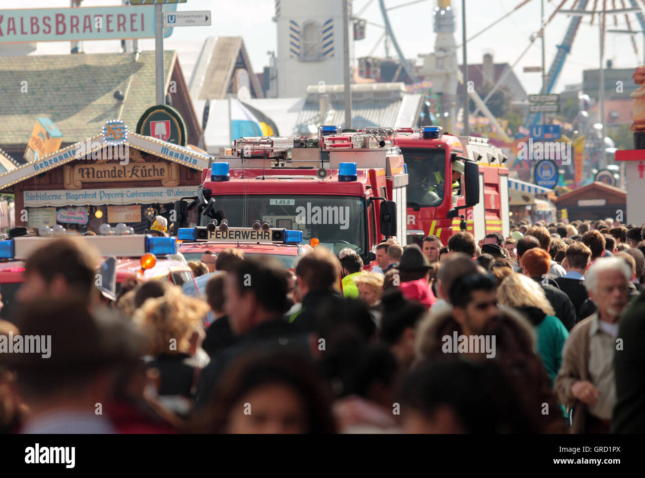Emergency At Munich Oktoberfest With Fire Rescue Trucks Stock Photo - Alamy