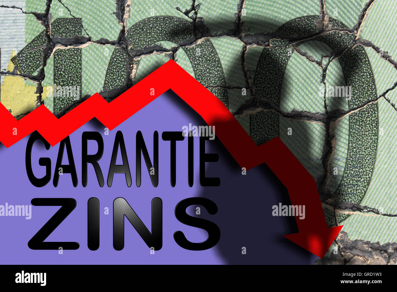 Eroding 100 Euro Bill With Downward Pointing Chart Arrow Interest Rates ...