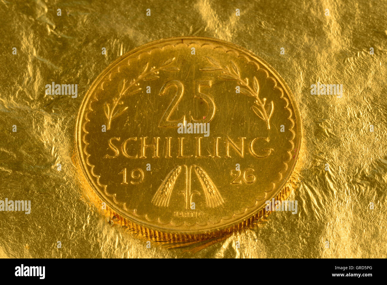 25 Austrian Schilling Gold Coin With Golden Background Stock Photo - Alamy