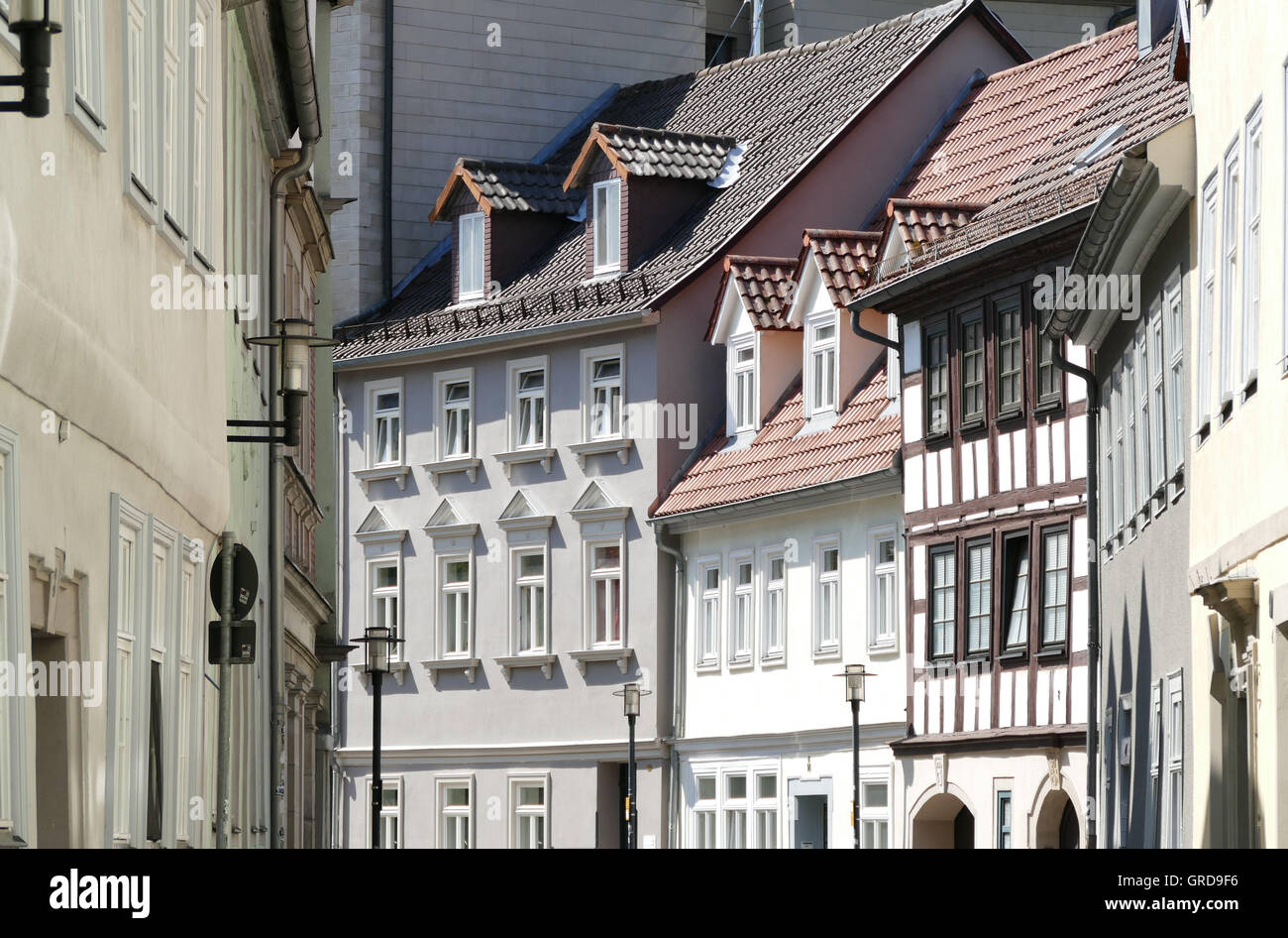 Street View With House Facades In Coburg, Upper Franconia Stock Photo ...