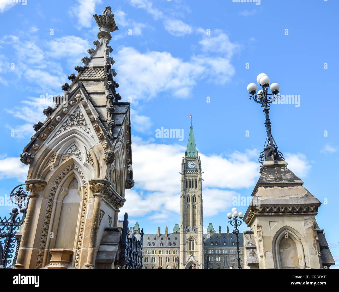 Ottawa Parliament Clock Tower behind the fence (Canada Stock Photo - Alamy