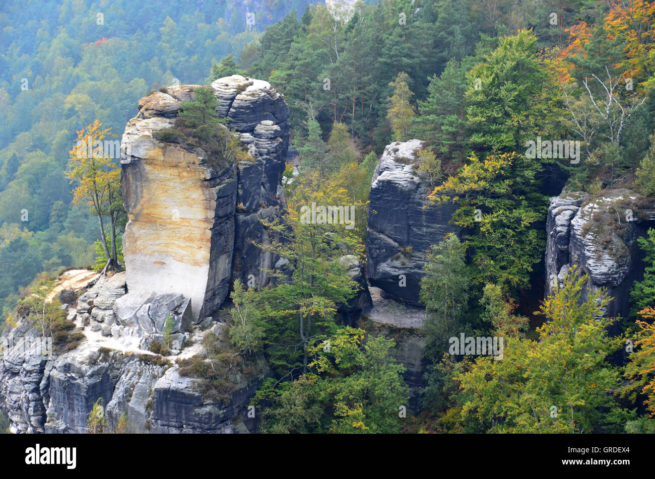 Rocks In Elbe Sandstone Mountains Near Bastion, Saxony, Germany, Europe ...