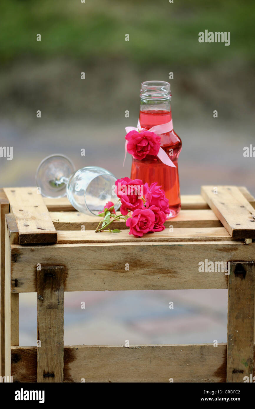 Rose Syrup, Rose Liqueur Stock Photo - Alamy