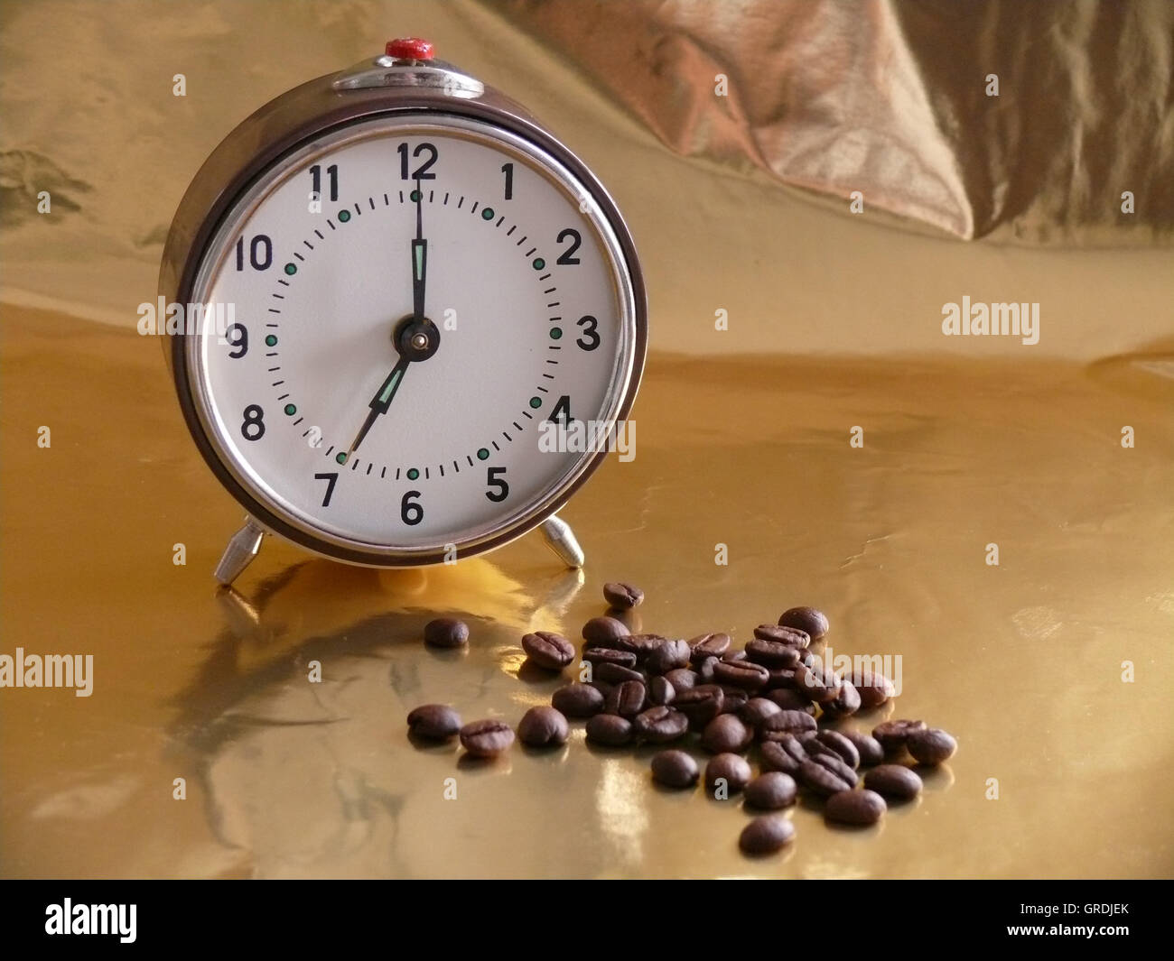 Alarm Clock And Coffee Beans, Seven Am And Time To Start The Day With A ...