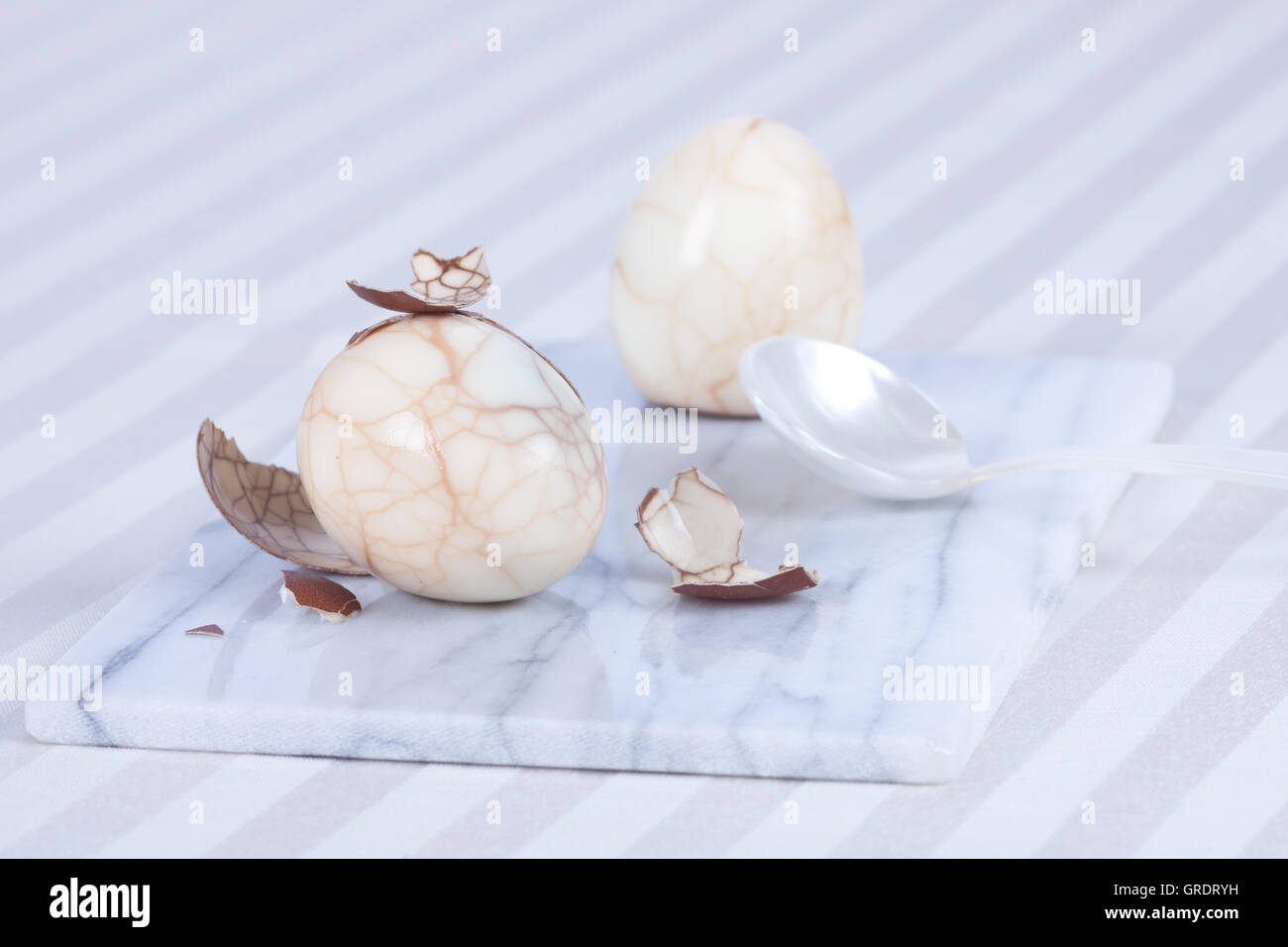 Boiled Egg With Marble Pattern On The Surface On A Marble Slab Stock ...
