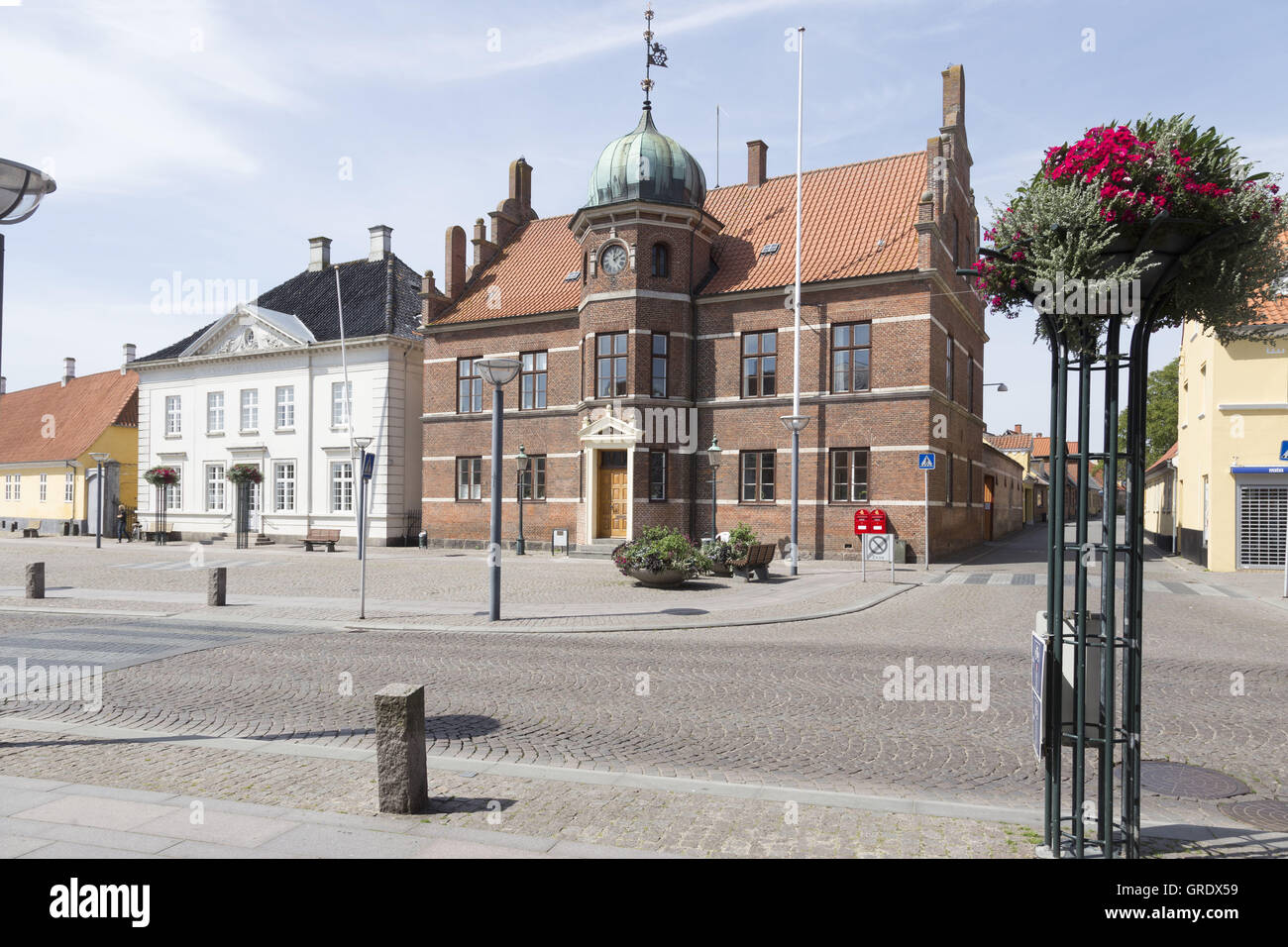 Town Hall With Tower And Clock In Stege On Moen Stock Photo - Alamy