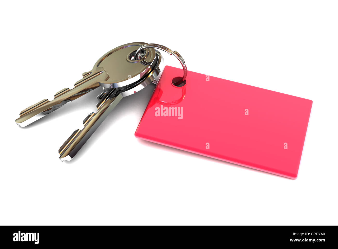Keys with a Blank Red Keyring Stock Photo - Alamy