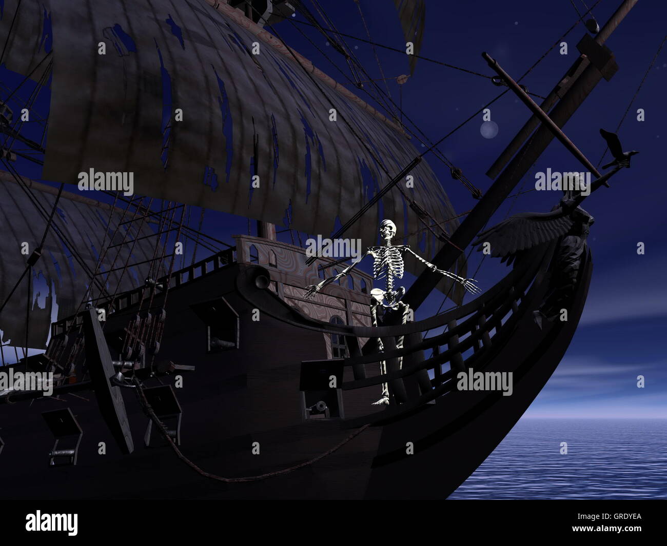 Captain skeleton - 3D render Stock Photo - Alamy