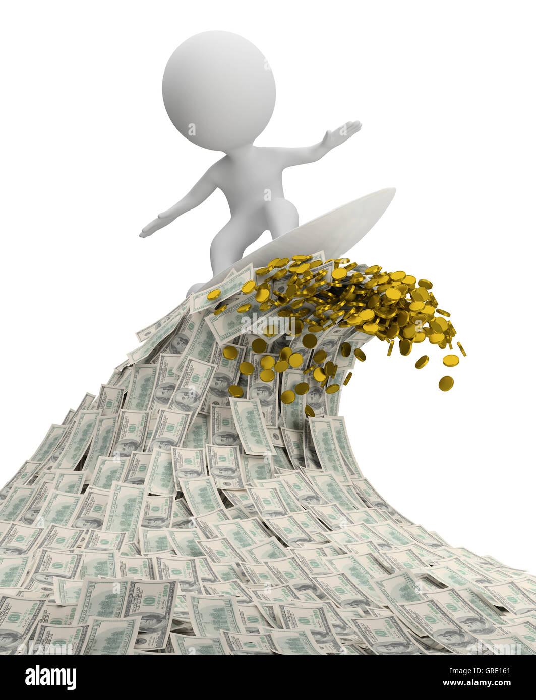 3d small people - wave of money Stock Photo - Alamy