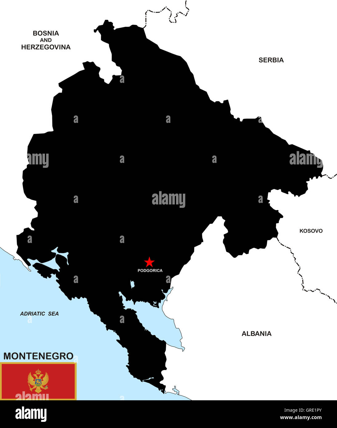 Montenegro map hi-res stock photography and images - Alamy