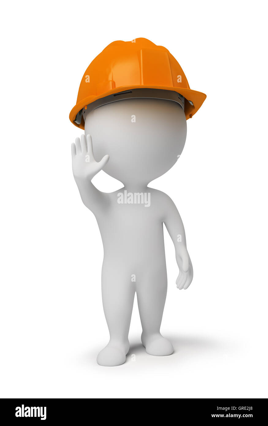 3d small people - worker at a stop pose Stock Photo - Alamy