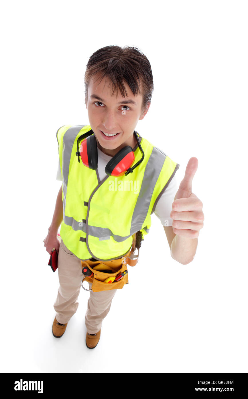 Apprentice builder thumbs up Stock Photo - Alamy