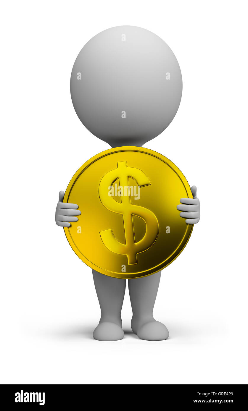 3d small people - gold coin Stock Photo - Alamy