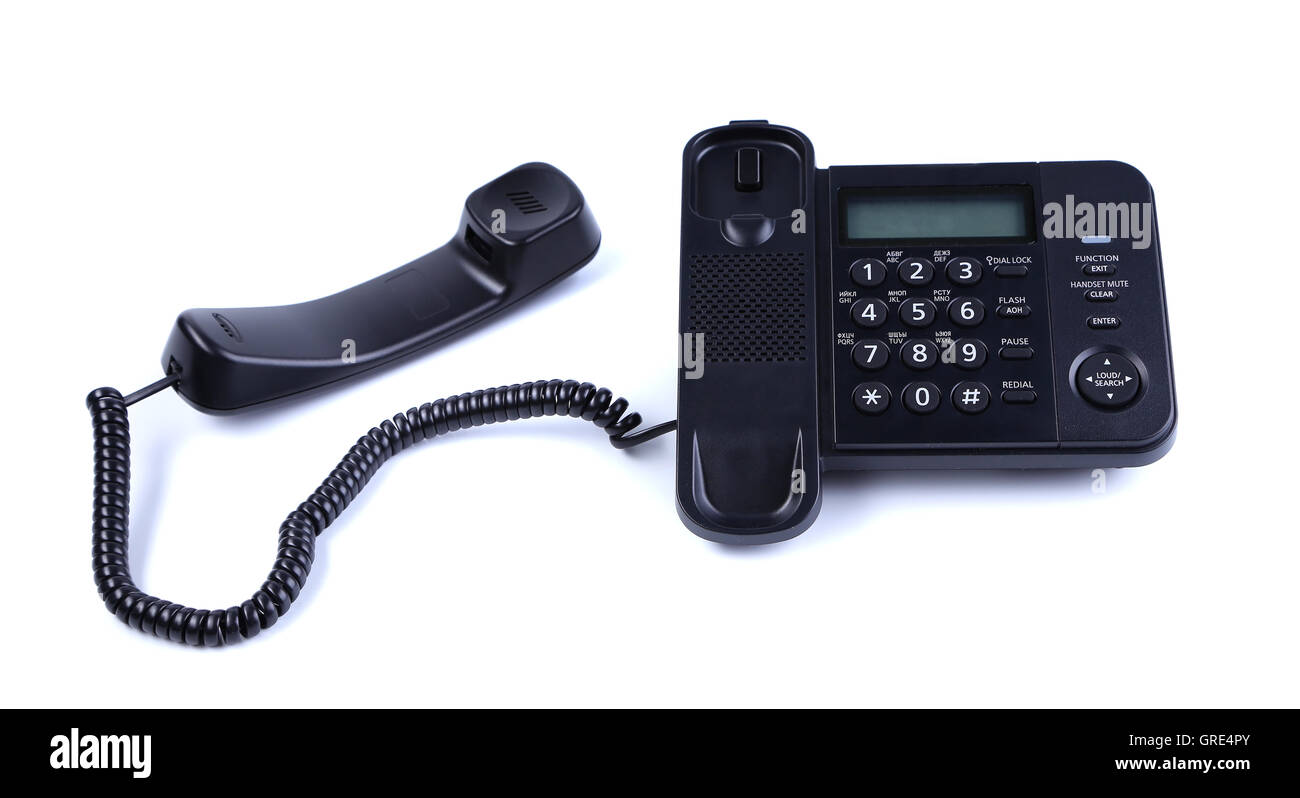Black Office Phone isolated on white background Stock Photo - Alamy