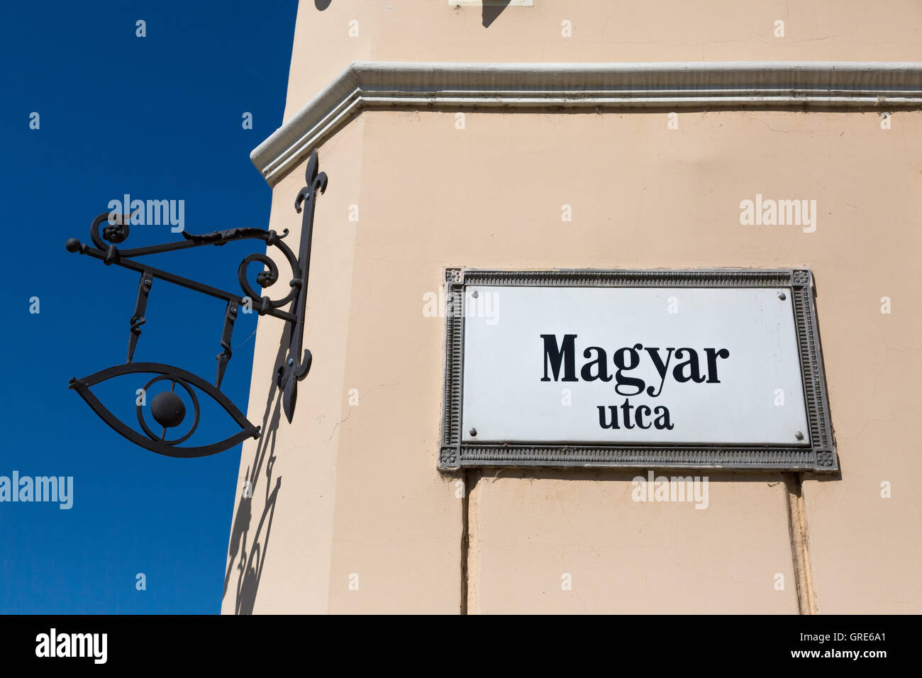 Sign of Hungary street (Magyar utca) in Mosonmagyarovar, Hungary Stock ...