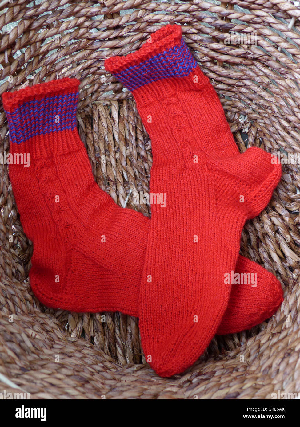 Red Woollen Socks Handknitted Stock Photo - Alamy