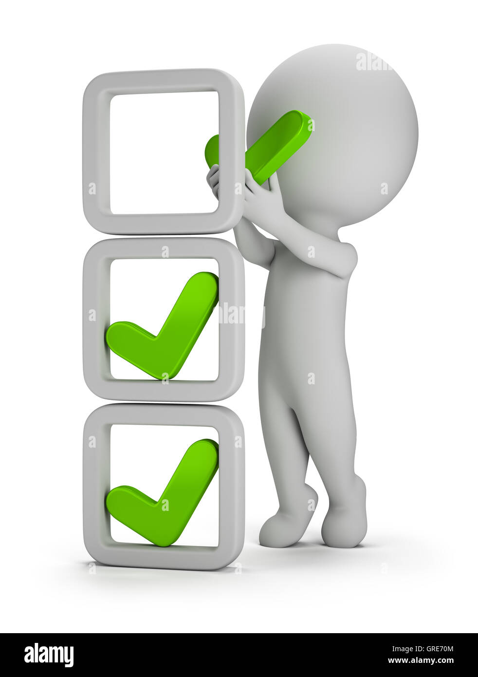 3d small people - installation of check marks Stock Photo - Alamy